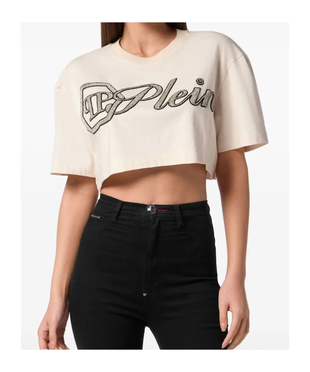 PHILIPP PLEIN Philipp Plein Crystal Signature Cropped T-Shirt